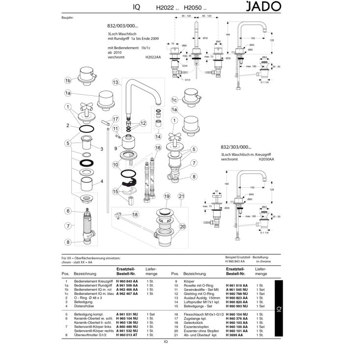 Ideal Standard JADO Seitenventil GLANCE, 3-Loch-WT A860489NU