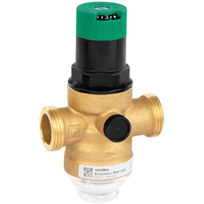 Honeywell Druckminderer D06F34E mit Einstellanzeige, Messing E, 3/4"