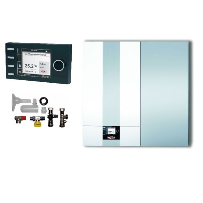 Wolf CGW-2-24/140 24kW Gasbrennwert-Zentrale Paket mit Schichtenspeicher, Bedienmodul BM2 ...